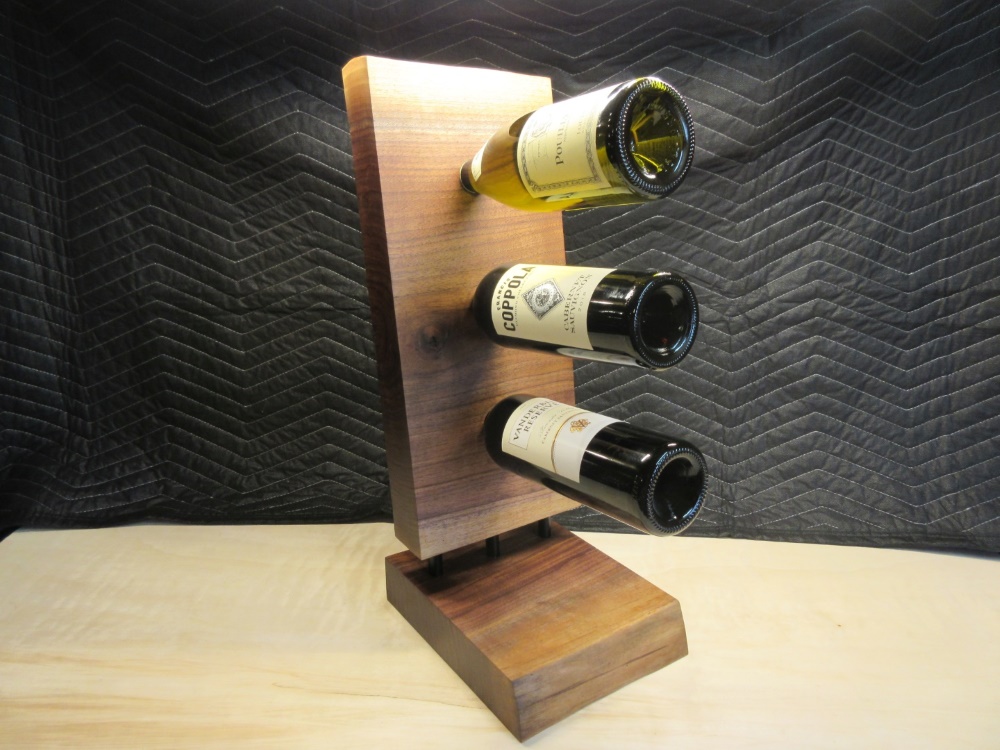 Live Edge 3-Bottle Wine Stand, Walnut - Rustic Blend Craftsworks LLC