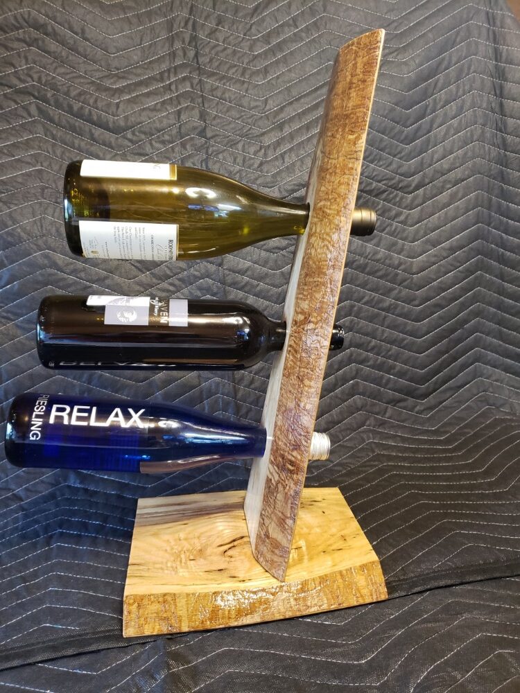 Live Edge 3-Bottle Wine Stand, Ash - Rustic Blend Craftsworks LLC
