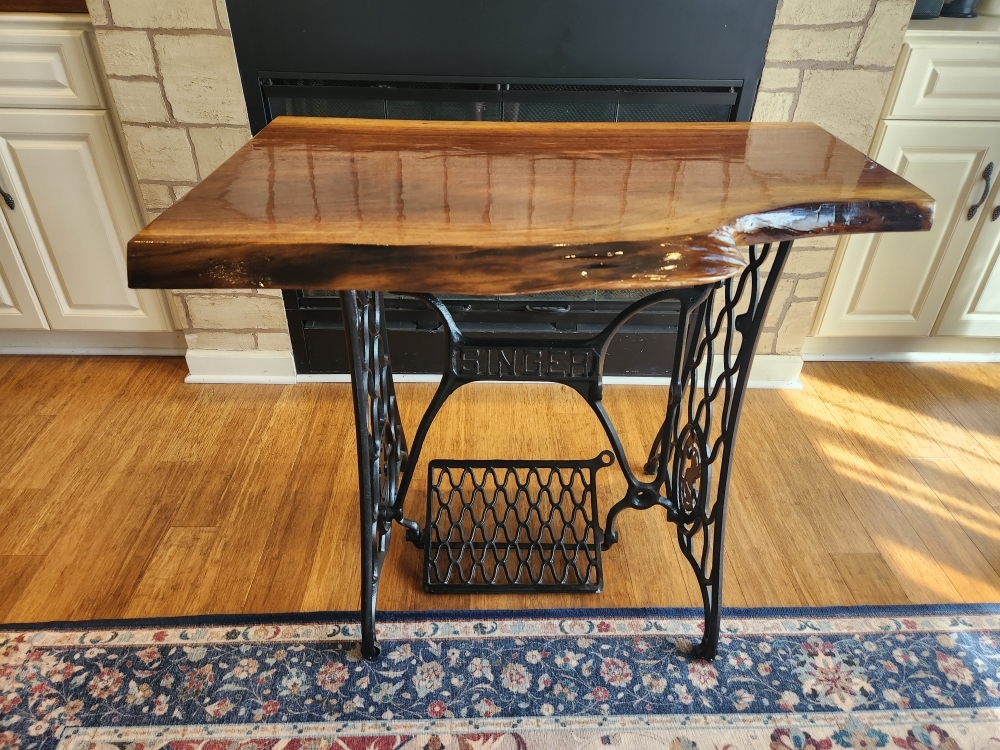 23-1080 Live Edge Walnut, Treadle Base Table - Rustic Blend Craftsworks LLC